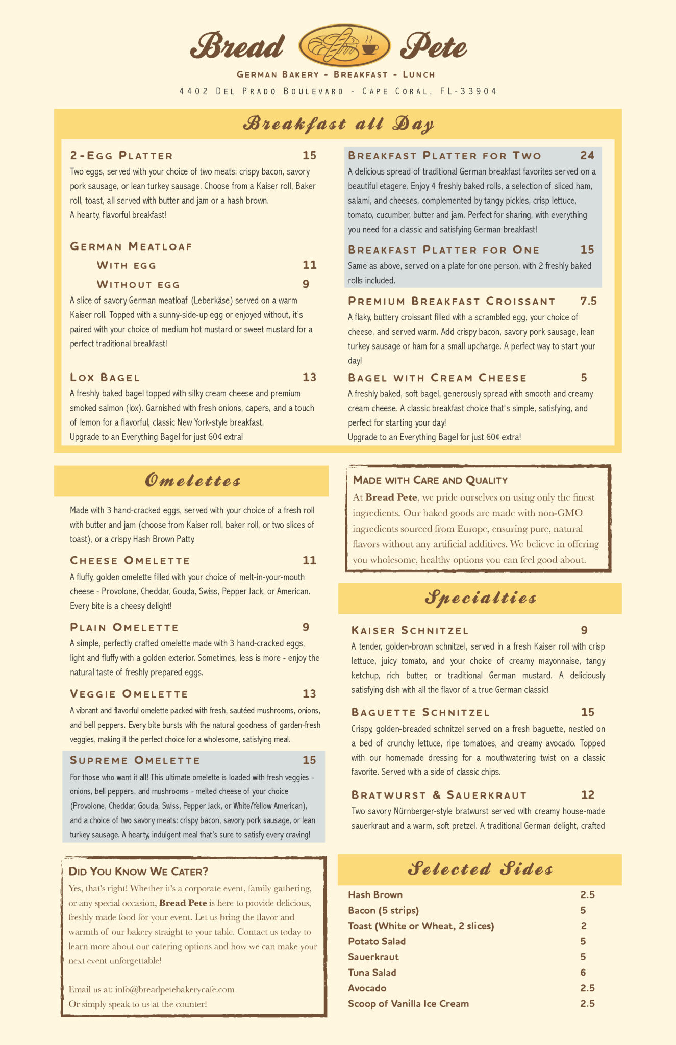 Menu – Bread Pete German Bakery & Cafe